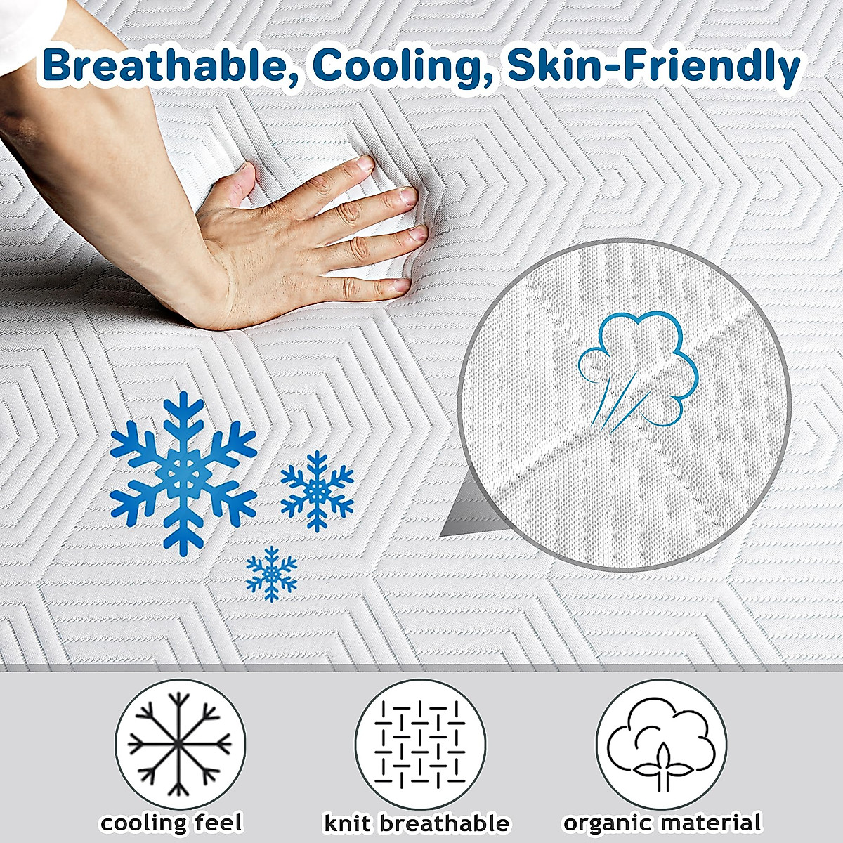 PECASOY 4 Inch Cooling Memory Foam Mattress Topper Queen, Thick High Density Foam Bed Topper Queen with Washable Cover, Organic, Hypoallergenic, Fiberglass-Free, Oeko-TEX Queen Size Mattress Toppers