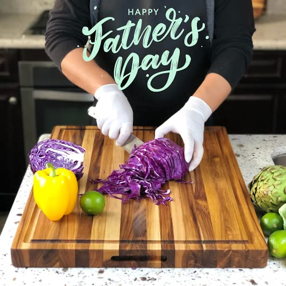 XXX-Large Edge-Grain Teak Wood Cutting Board, [24"L x 18"W x 1.5"T] Juice Groove, Reversible, Built-in Hand Grips by Shumaru California