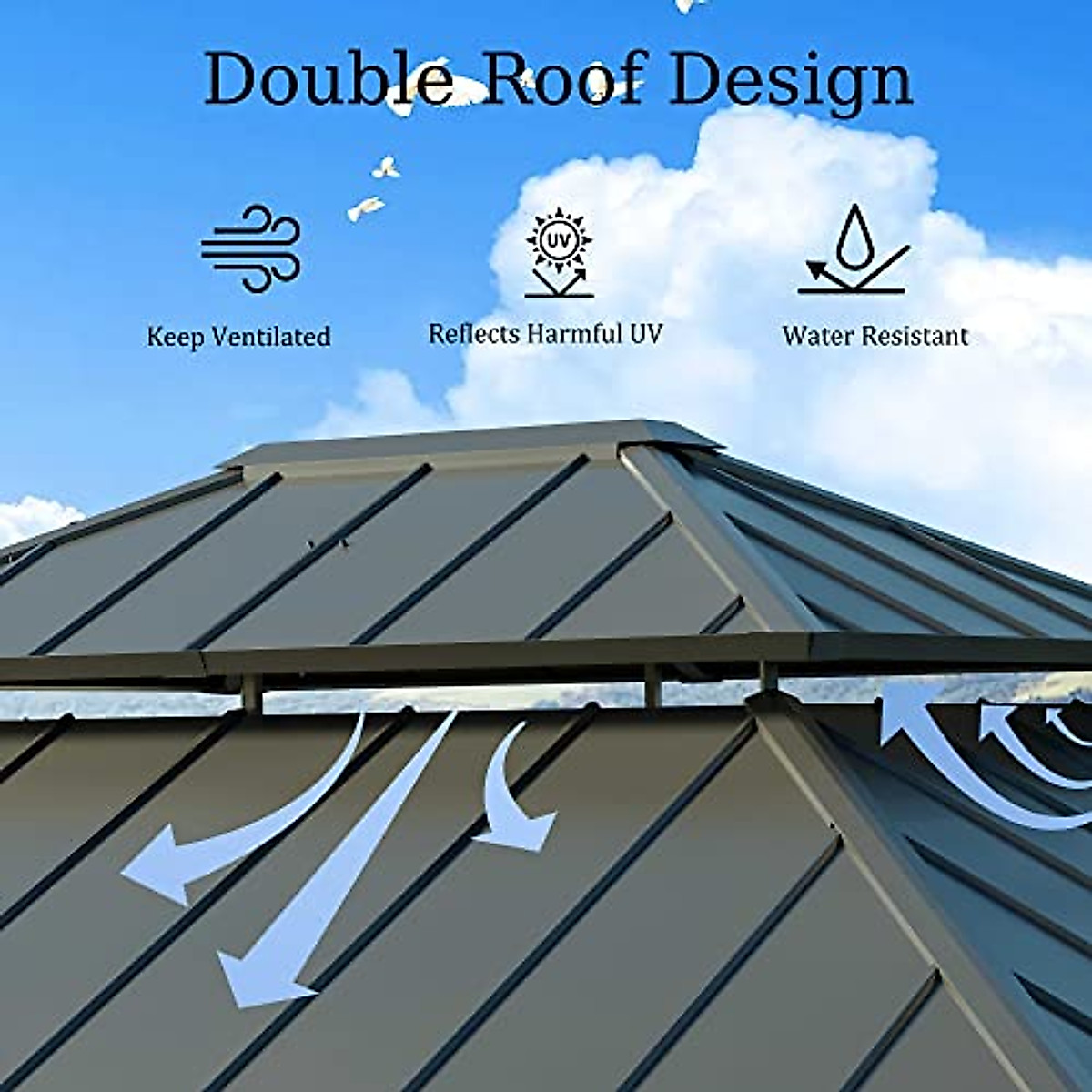 Delnavik 12X14FT Hardtop Gazebo Double Roof, Pergolas Aluminum Frame, Outdoor Metal Gazebos with Netting and Curtains for Patio, Backyard, Deck and Lawns, Grey