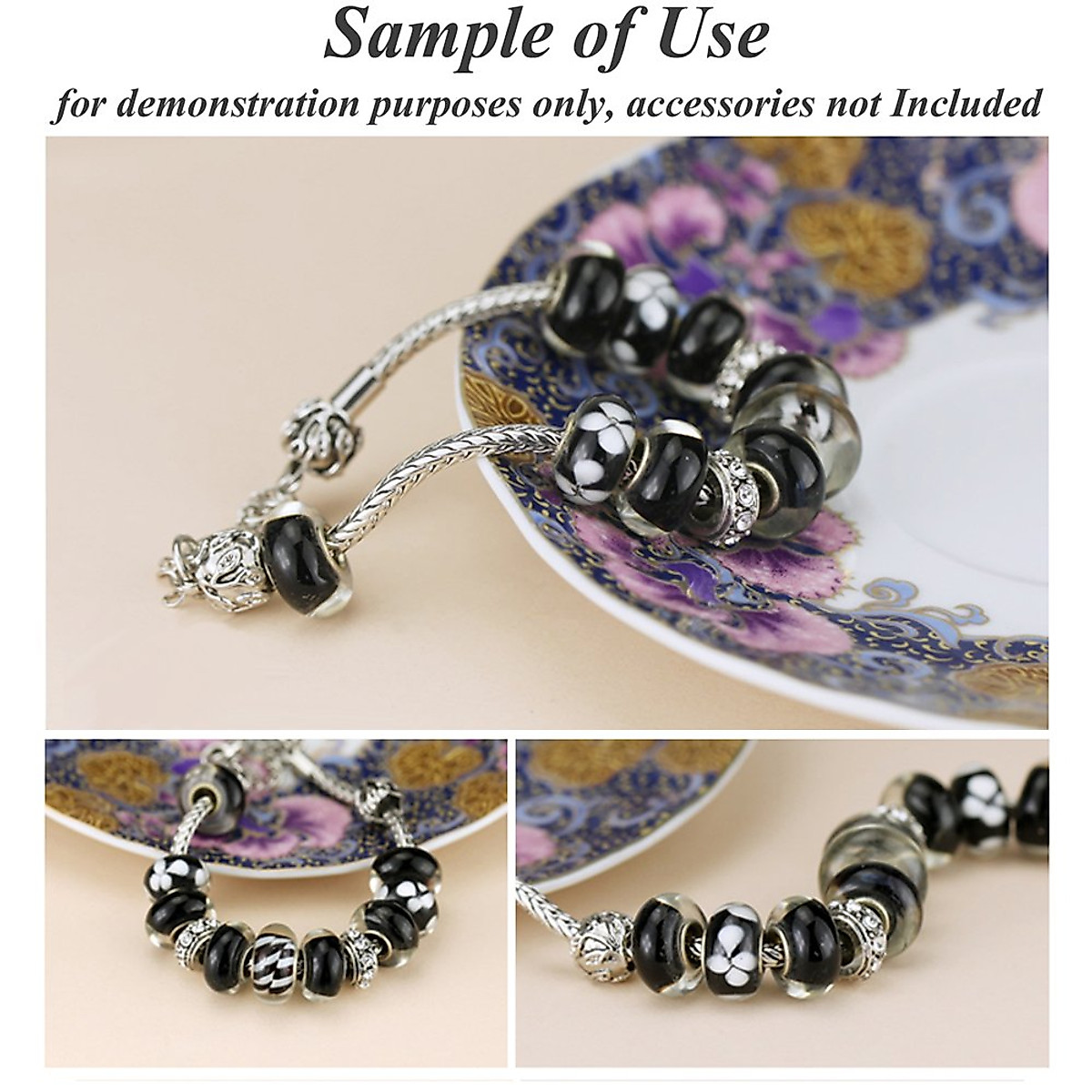 RUBYCA 20pcs 20cm Snake Chain 18KGP Silver Plated Charm Bracelet European Bead Lobster Heart Clasp