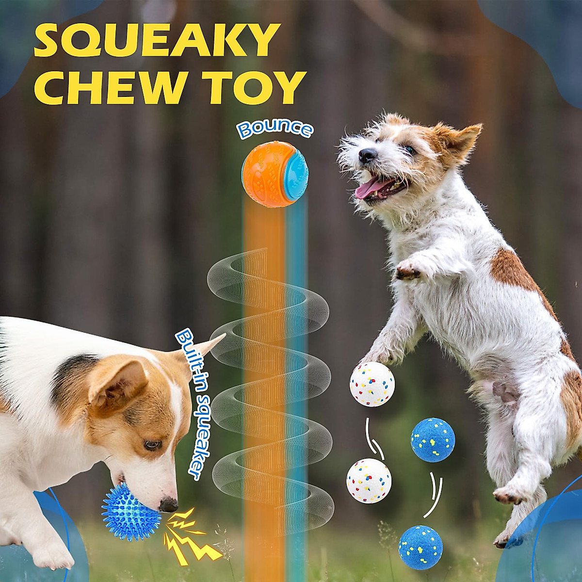 EXPAWLORER Dog Balls Squeaky Toys - 6 Pack Interactive Tennis Balls for Dogs to Fetch, Indestructible Chew Toys for Aggressive Chewers, Squeaky Teething Balls for Small Medium Large Dogs Puppy