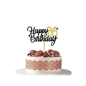 Happy 36th Birthday Cake Toppers Glitter 36th Anniversary Cake Topper 36 Years Loved Bday Decorations 36 Gold Birthday Cake Decorations Thirty-six Party Supplies for Women Men(Black Gold)