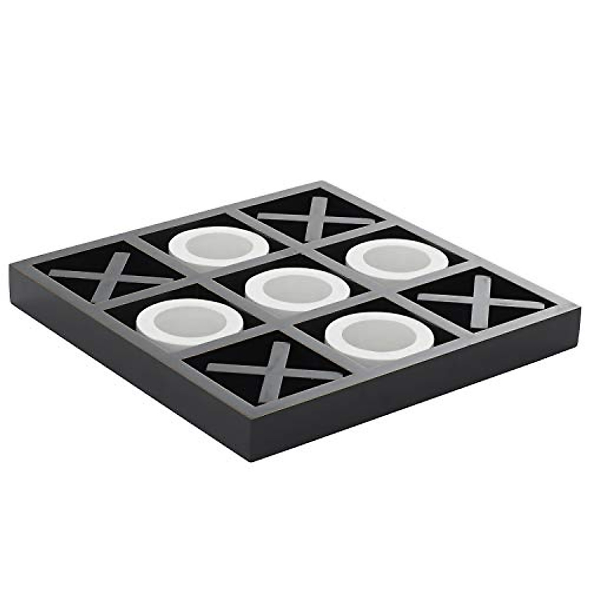 Deco 79 Wood Tic Tac Toe Game Set with White Os, 14" x 14" x 2", Black