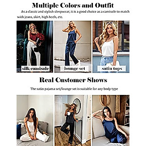 Ekouaer Satin Sleep Set for Women Spaghetti Strap Silk Pajamas Loose Fit Nightwear with Pockets(Black,XXL)