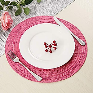 SHACOS Round Braided Placemats Set of 6 Cotton Round Place Mats 15 inch Washable Table Mats for Holiday Party (Hot Pink, 6)