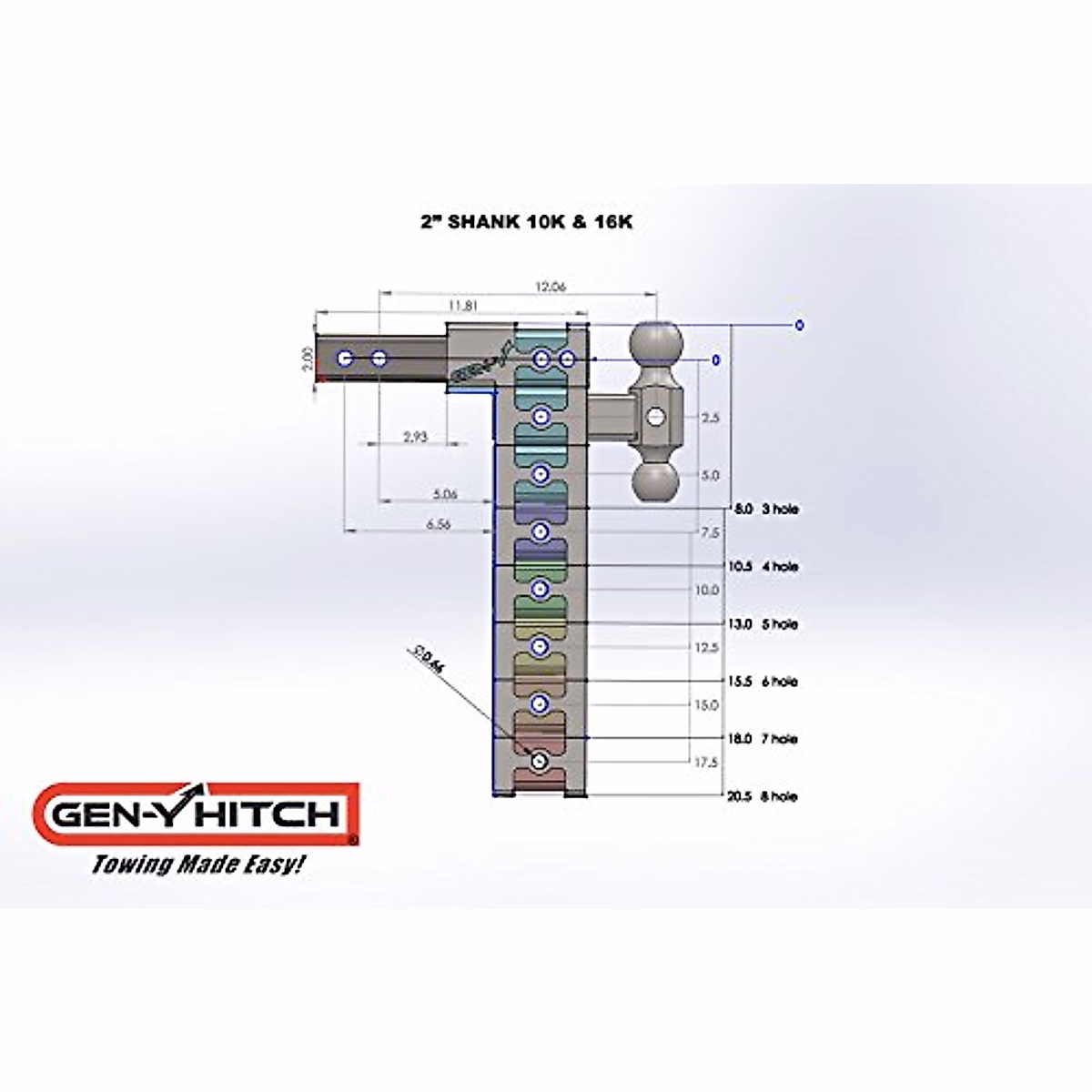 GEN-Y GH-303 MEGA-Duty Adjustable 5" Drop Hitch Only for 2" Receiver - 10,000 LB Towing Capacity - 1,500 LB Tongue Weight