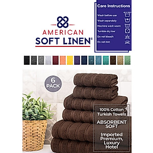 American Soft Linen 100% Turkish Carde Cotton 6 Piece Towel Set, 560 GSM Towels for Bathroom, Super Soft 2 Bath Towels 2 Hand Towels 2 Washcloths, Dark Brown