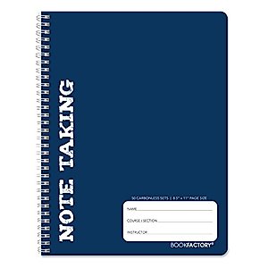 BookFactory Note Taking Notebook/Student Note Taker Carbonless Notebook, 50 Sets of 8 1/2" x 11" Pages - 100 Sheets Total - [Wire-O Bound] (LOG-050-7CW-D (NoteTaking))