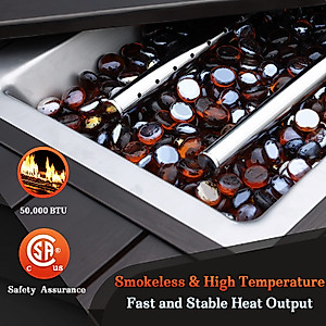 NOBLEMOOD 48 INCH Propane Fire Pit Outdoor Fire Table w/Faux Ledgestone Base, 50,000 BTU Gas Fire Pit Table w/Fire Pit Wind Guard, Aluminum Table Top & Waterproof Cover, CSA Certification