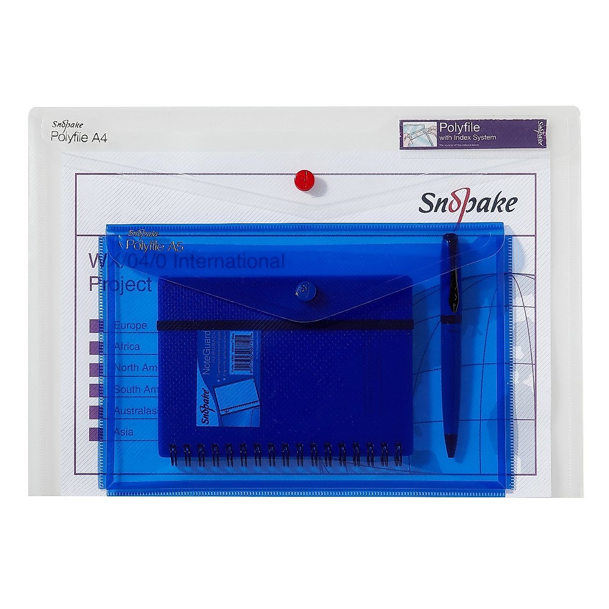 Snopake A4/A5 Polyfile Duo Popper Wallet with Index Tab and Press Stud Closure – Clear [Pack of 5] Ref: 15693