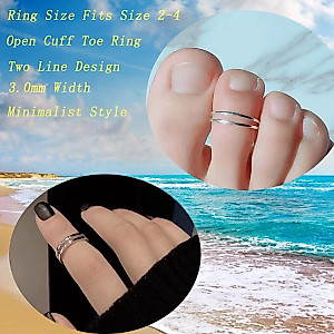 925 Sterling Silver Open Cuff Toe Ring for Women Adjustable Pinky Ring Band Size 2-4…