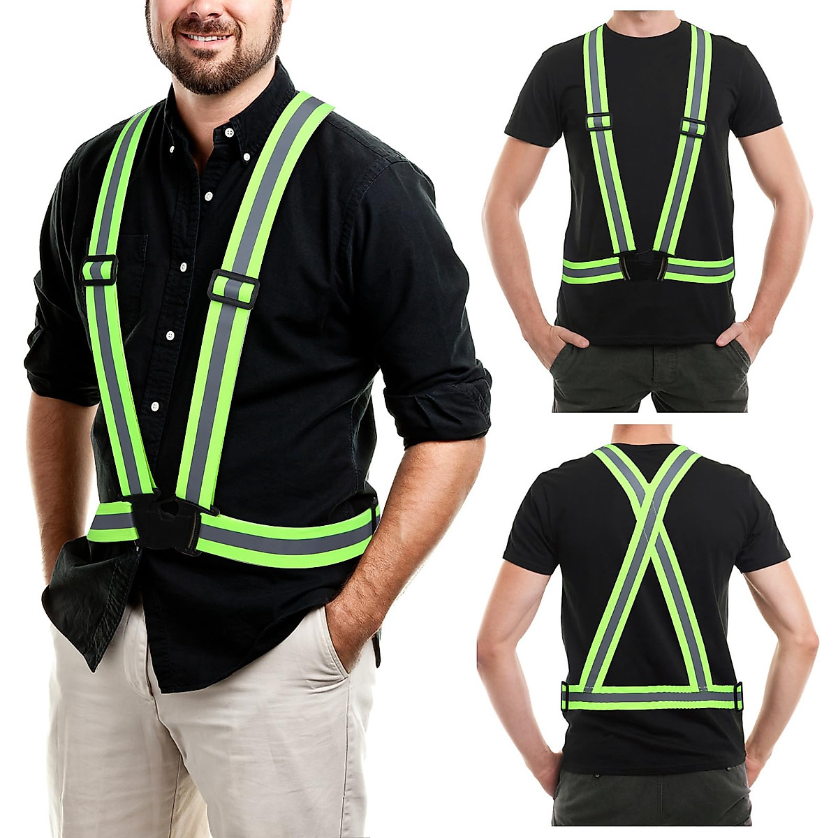 Reflective Vest, 2-Pack Reflective Gear High Visibility Suspenders Safety Lightweight Straps with Elastic & Adjustable Holes, 360° Hi-Vis Running Vest for Running, Jogging, Hiking, Cycling, and More