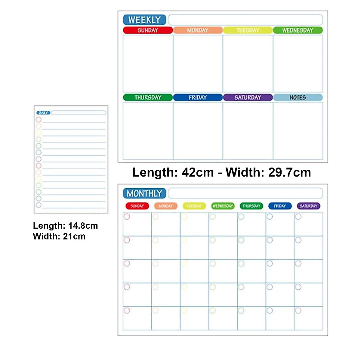 Magnetic Dry Erase Calendar Bundle for Fridge: 3 Boards Included - Monthly, Weekly, Daily Calendar Whiteboard 17x12" - 6 Fine Tip Markers and Large Eraser with Magnets, Refrigerator White Board Wall