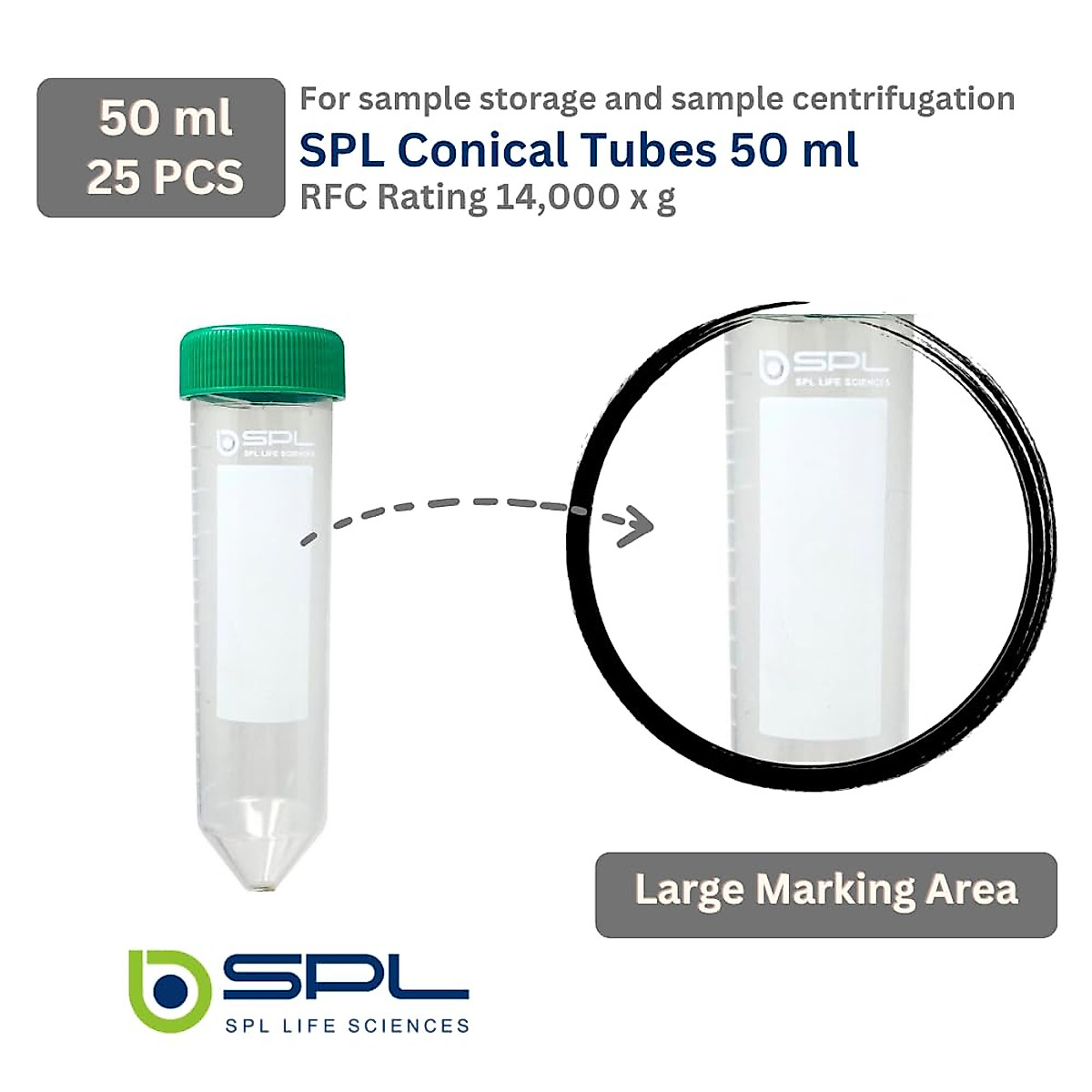 SPL 50ml Conical Centrifuge Tube PP/HDPE with PP Racks, Sterile, DNase/RNase - Free, (1 Rack (25 Tubes))