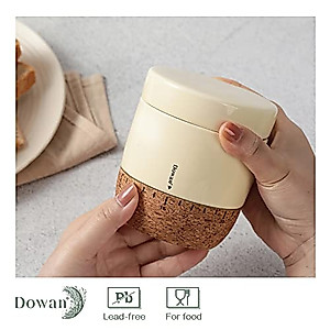 DOWAN Butter Crock for Counter, Butter Keeper with Cork Bottom and Waterline, French Butter Dish with Lid for Home Kitchen Decor, Ceramic Gift, Beige