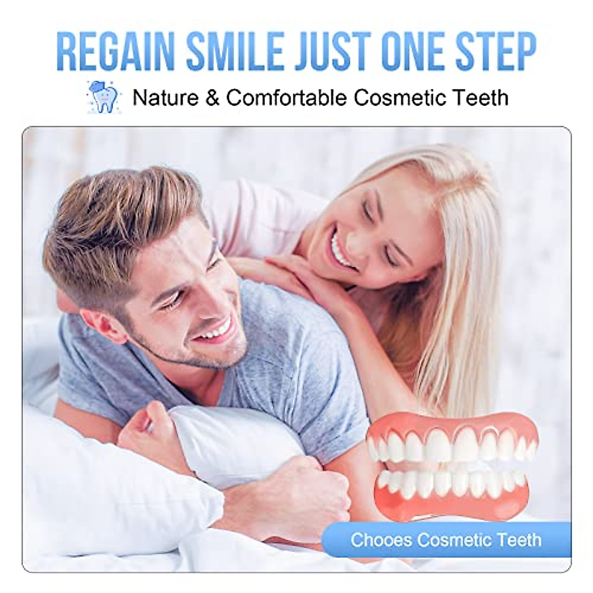 Fake Teeth,2PCS Dentures Cosmetic Teeth for Upper and Lower Jaw,Natural Shade and Comfortable Fit,Veneer Dentures for Women and Men-A03