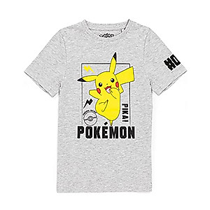 Pokemon T-Shirt for Boys | Kids Girls Pikachu Grey Character Top | r Clothing Merchandise 9-10 Years