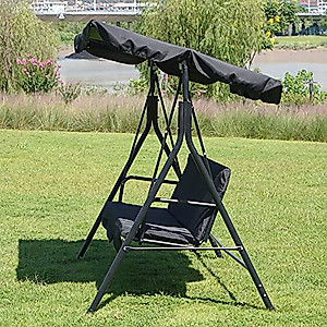 SDFPMO Porch Swing Canopy Cover Set,Removable Cushions Rainproof Oxfords Cloth Garden Patio Outdoor Rainproof Swing Canopy (Black)