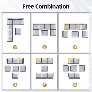 7 Piece Outdoor Patio Furniture Set with Cushions, PE Rattan Wicker Modular Outdoor Sectional L Shape Patio Conversation Sofa Set with Coffee Table, and Two Pillows (Light Gray/Gray)