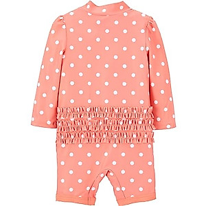 Simple Joys by Carter's Girls' 2-Pack 1-Piece Zip Rashguards, Navy Sea Friends/Peach Dots, 6-9 Months