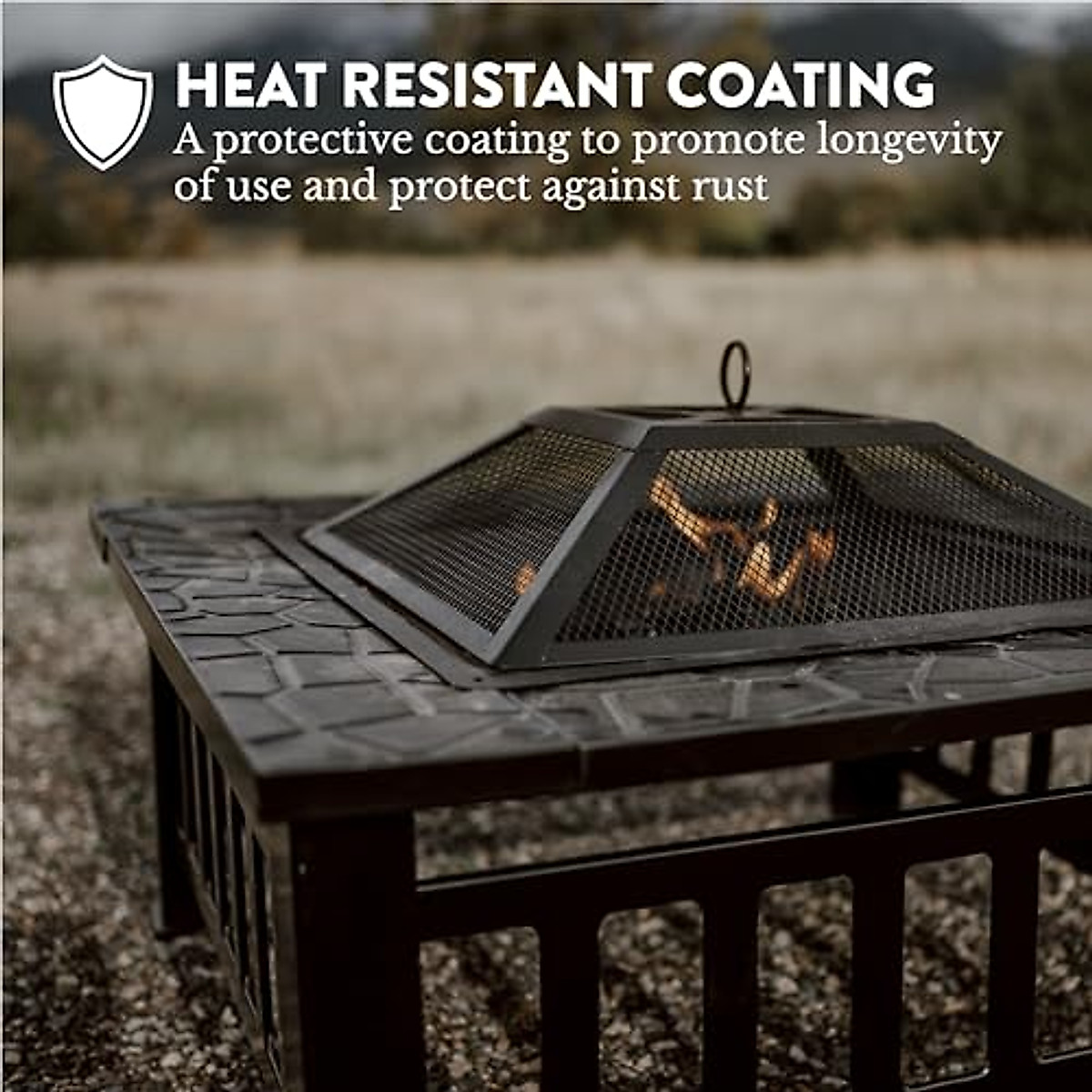 GasOne Fire Pit – 32-inch Outdoor Fire Pits – Metal Firepits for Outside Patio with Fireplace Screen – Elegant and Modern Fire Pit Table for Camping, Heating, Bonfire, Picnics - Outdoor Fire Pit