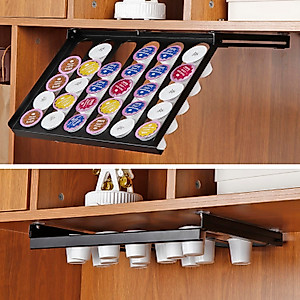 Neorexon K-Cup Holder 9.65" x 14.67", Under Cabinet Coffee Holder Compatible with 30 Cup Pods, Under Cabinet Mount Coffee Pod Under Cabinet for Kitchen and Office