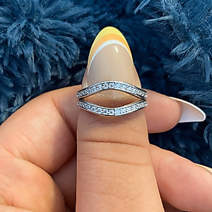 TwoBirch Platinum Plated Sterling Silver Round Cut Moissanite Curved Wedding Ring (GRA CERTIFIED) (17 x 1.5 MM Round Moissanites) Size 8