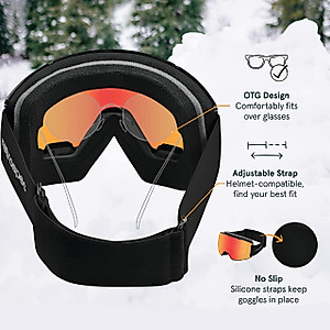 Retrospec Zenith Ski Goggles for Men and Women Over Glasses, UV Protection, Anti-Fog, Scratch Resistant Snow Goggles for Skiing and Snowboarding