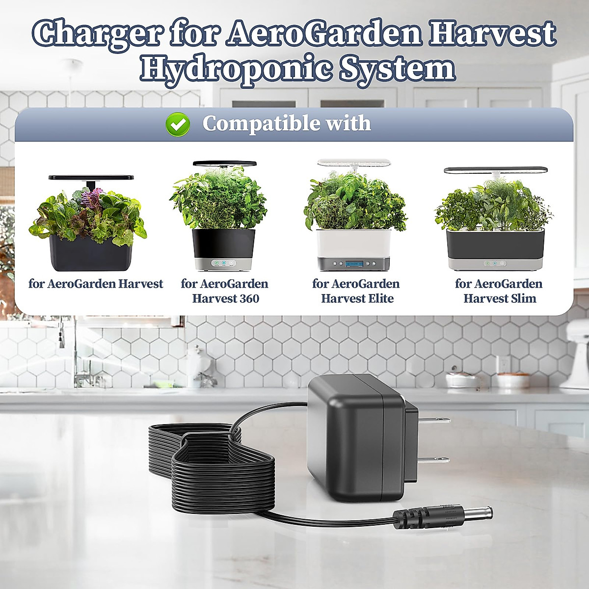DONYOIE 12V Charger for AeroGarden Harvest 360 Slim Elite 100690-BLK 100691 100692-BLK 100693-PPL 100694-BLK 100695-PPL Power Cord Replacement AC Adapter DC Adaptor Supply