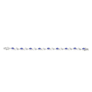 Gem Stone King 925 Sterling Silver Blue Tanzanite and White Diamond Greek Vine Tennis Bracelet For Women (4.18 Cttw, Gemstone Birthstone, Oval 6X4MM, 7 Inch)