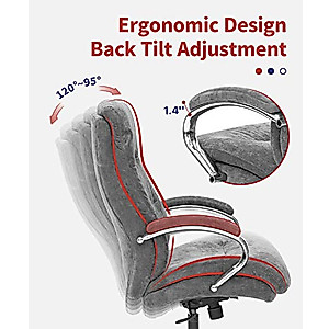 CLATINA Ergonomic Big & Tall Executive Office Chair with Fabric Upholstery 400lbs High Capacity Swivel Adjustable Height Thick Padding Headrest and Armrest for Home Office Gray