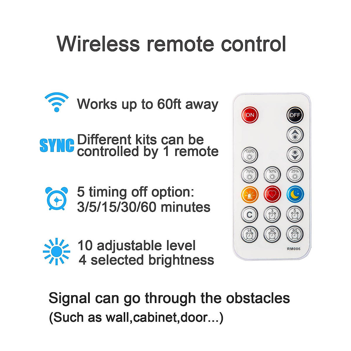 WOBANE Under Cabinet LED Lighting kit, 6 PCS LED Strip Lights with Remote Control Dimmer and Adapter, Dimmable for Kitchen Cabinet,Counter,Shelf,TV Back,Showcase 2700K Warm White,Bright 1500lm,Timing