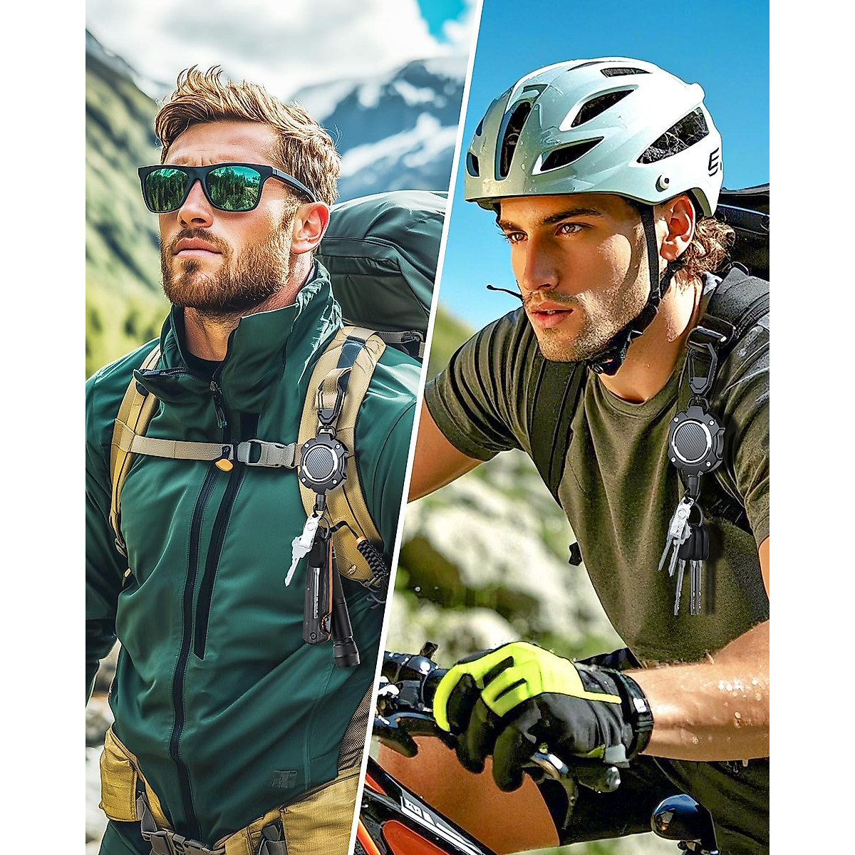 LIUGX 2 Pack Retractable Keychain, Heavy Duty Carabiner Key Chains, 10,000+ Rebound, Impact Resistance ID Badge Reels with 31.5” Wire Rope and Key Ring, Up to 8oz, Aluminum Ring, Carbon Fiber-Texture