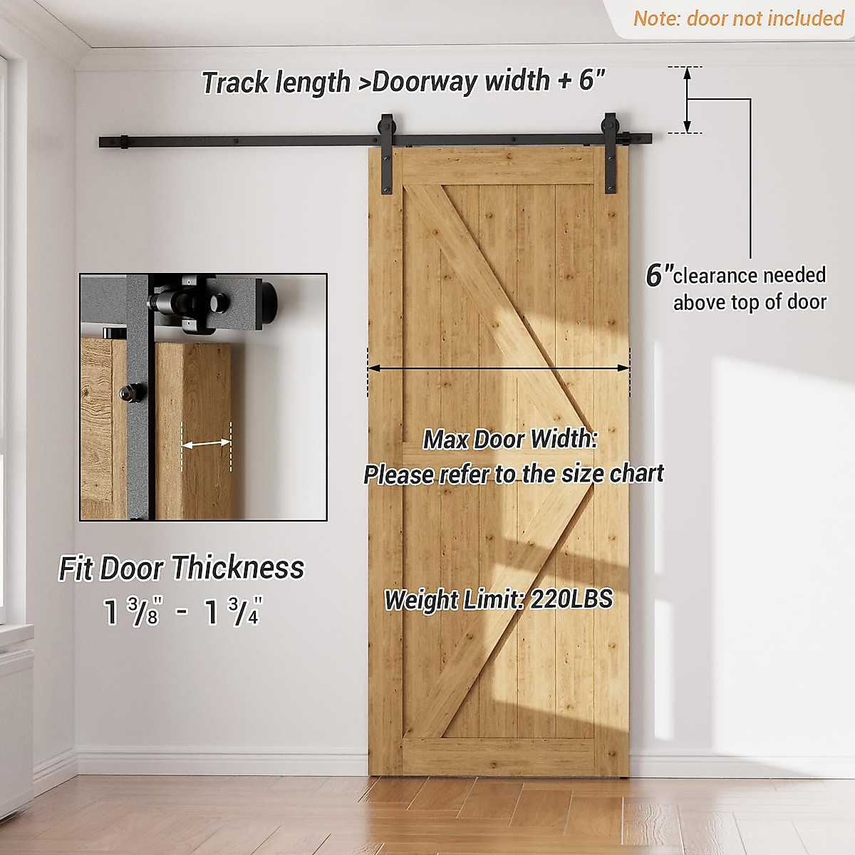 CCJH Barn Door Hardware Kit 4FT Sliding Track Heavy Duty for Single Max 24'' Wide Door Panel