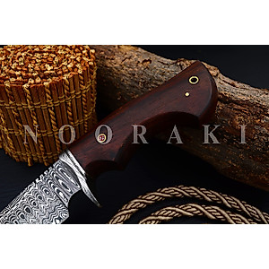 SBK162 Custom Handmade Damascus Steel Knife - Full Tang Rosewood Handle, with Leather Sheath 10inches