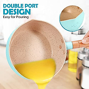 Sauce pan with Lid, 2.1 Quart Nonstick Small Pot, Induction Compatible Aluminum Cooking Pot with Silicone Spatula for Milk, Soup, Pasta, Egg, Rice (BLUE)