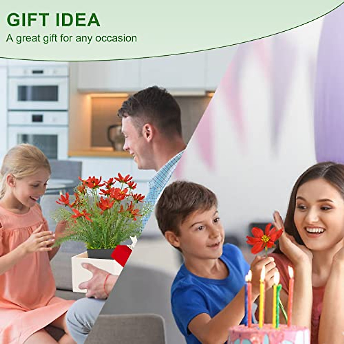 Luxsego Silk Artificial Flowers Coreopsis Faux Flowers, Potted Floral Decor for Garden, Wedding, Office Table Decor Gifts Idea for Her or Him, Decorative Home Accessories(16.7in, Red)