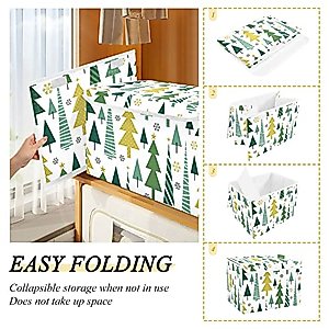 CaTaKu Christmas Tree Geen Storage Bins with Lids and Handles, Fabric Large Storage Container Cube Basket with Lid Decorative Storage Boxes for Organizing Clothes