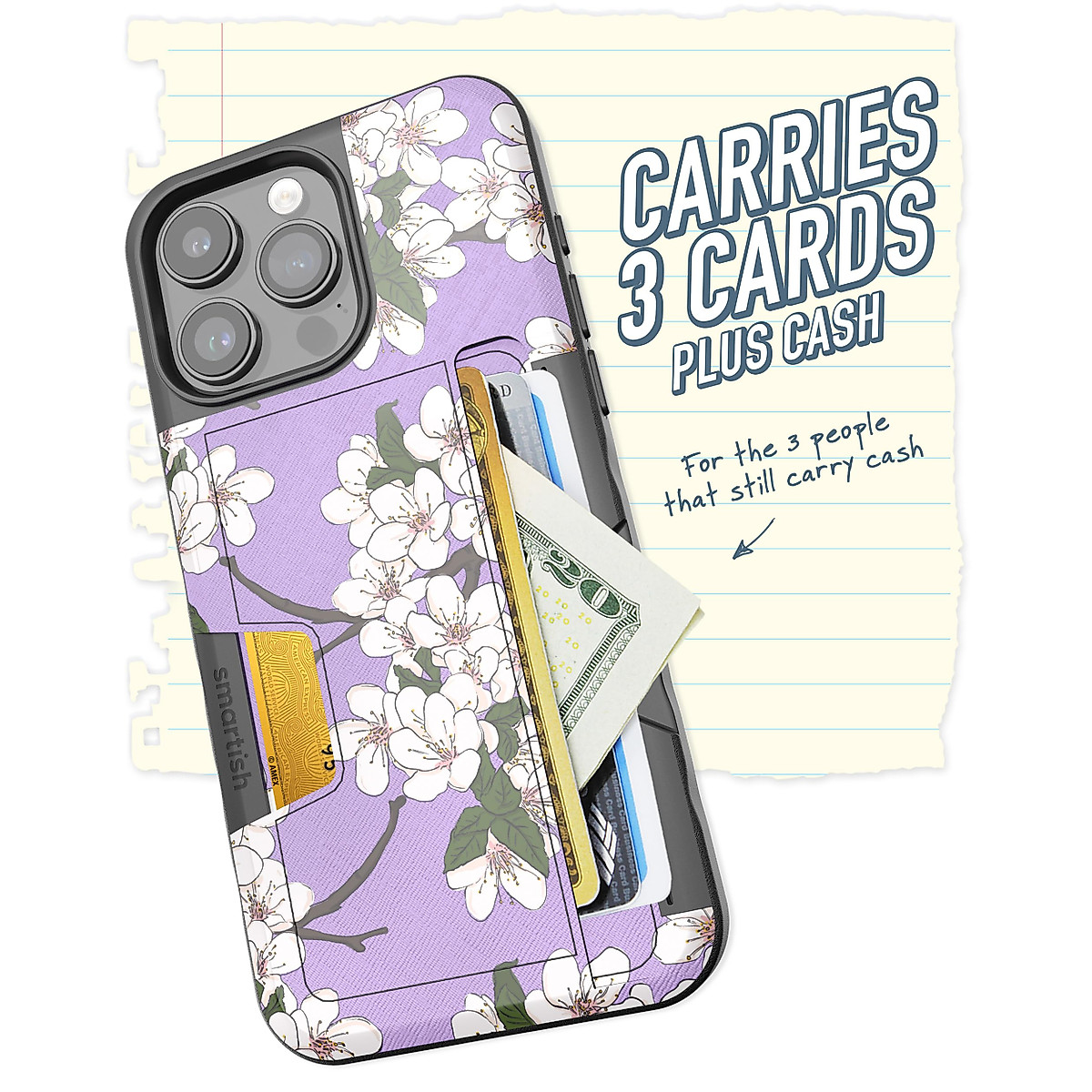 Smartish® iPhone 15 Pro Max Wallet Case - Wallet Slayer Vol. 2 [Slim/Protective] Credit Card Holder w/Kickstand Drop Test Hidden Card Slot Compatible w/Apple iPhone 15 Pro Max - Very Cherry Blossom