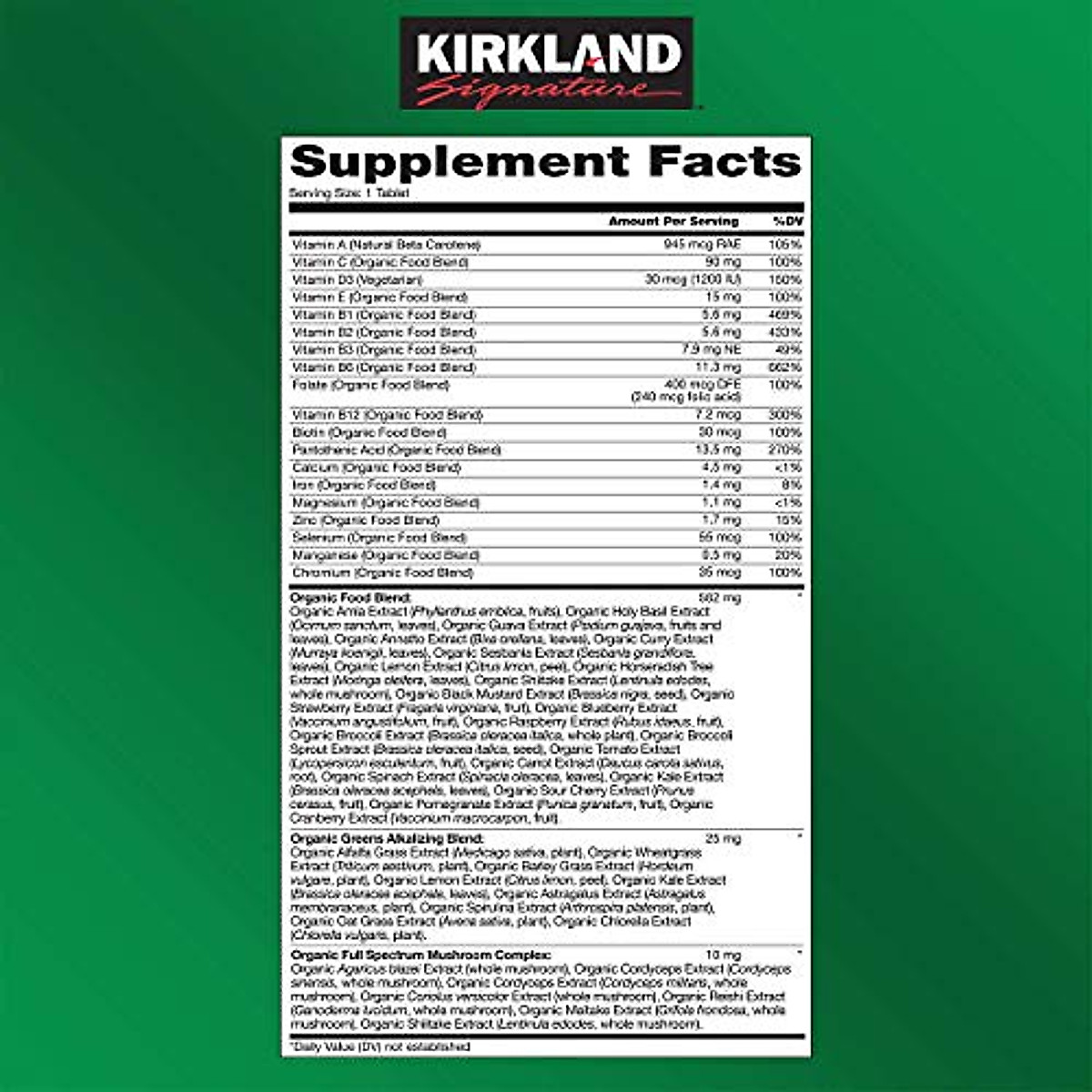 Kirkland Signature Organic Multivitamin - 80 Coated Tablets