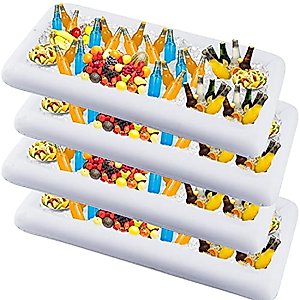 Zcaukya Inflatable Serving Bar, 4 Pack Ice Serving Buffet Salad Cooler Food Drink Containers with Drain Plug, BBQ Picnic Pool Party Supplies Inflatable Cooler