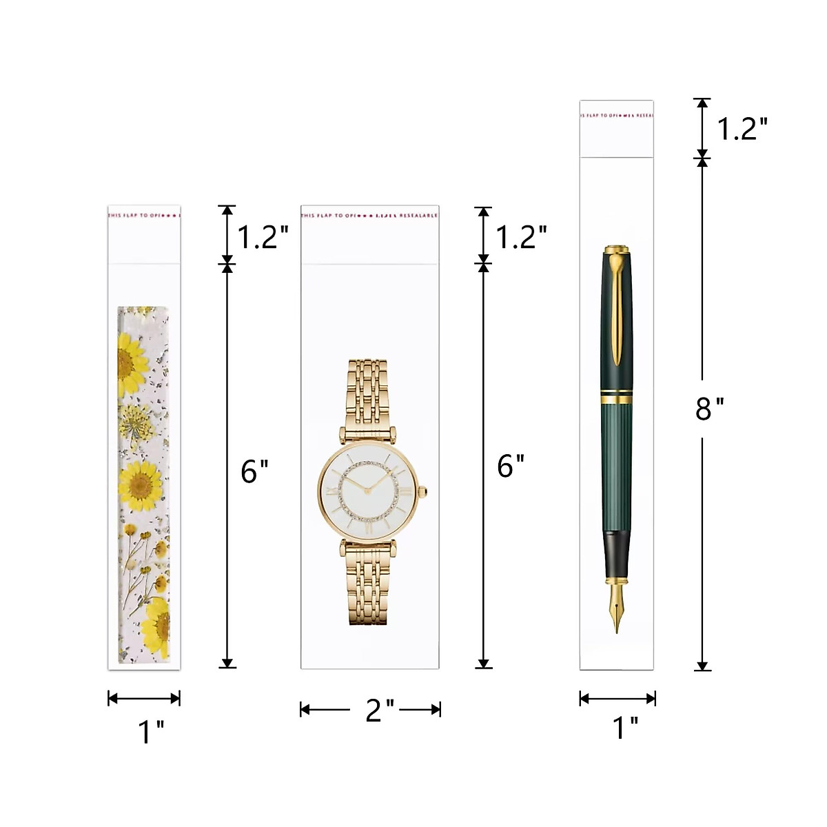 Doutop Self Sealing Cellophane Bags 2x6 500pcs Clear Bags 1mil Resealable Cellophane Bag for Packaging Candy Pen Gifts Favors Bookmarks Bracelet Key Chain Watch Disposable Tableware