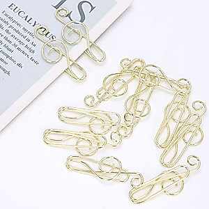20Pcs Musical Note Paperclip Metal Iron Wire Notebook Agenda Folder Special Shaped Paper Clips for Bookmark Organize Home Office School(golden)