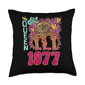 Queen Was Born In 1977 46 Years Old 46th Birthday 46 Years Old This Queen was Born in 1977 46th Birthday Throw Pillow, 18x18, Multicolor