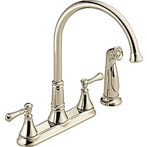 DELTA FAUCET 2497LF-PN Two Handle Kitchen Faucet with Spray, Polished Nickel