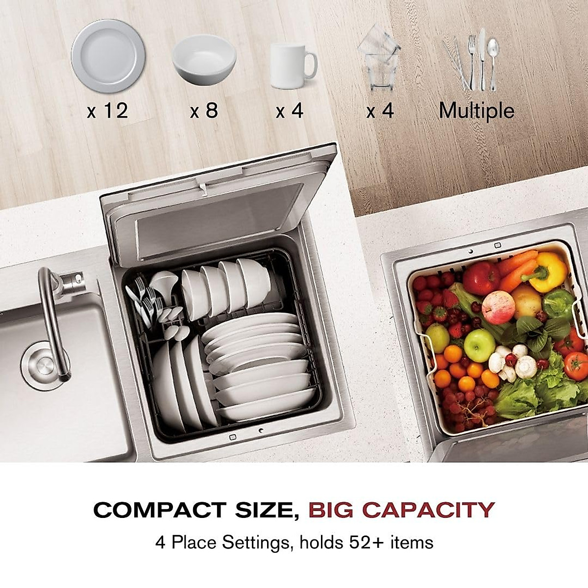 FOTILE SD2F-P5 3-in-1 In-Sink Dishwasher & Kitchen Sink Combo with 360° Cleaning, Produce Wash, Child Lock, Energy Efficient for Space-Saving Hygienic Kitchen Solutions (Dishwasher on the Right)