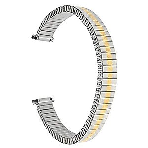 Bandini Two-Tone (Silver/Gold) Womens 14mm Stainless Steel Stretch Metal Replacement Expansion Watch Band, Ladies Metal Stretch Strap - Compatible with Traditional and Smart Watches
