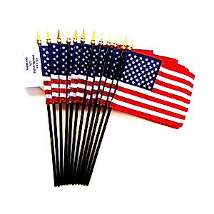 Made in the USA!! 12 American and 12 United States Marine Corps Rayon 4"x6" Office Desk & Little Hand Waving Table Flag, Includes 12 2-Hole Flag Stands & 24 Small 4"x6" Mini Stick Flags