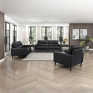 Lexicon Prenzo Leather Match Living Room Sofa Set, 3-Piece, Black