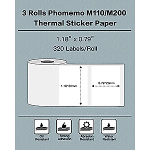 Phomemo M110 Bluetooth Label Maker with 3 Rolls 1.18" x 0.79" (30x20mm)，Bluetooth Thermal Label Maker Printer for Clothing, Jewelry, Retail, Mailing, Barcode, Compatible with Android & iOS System
